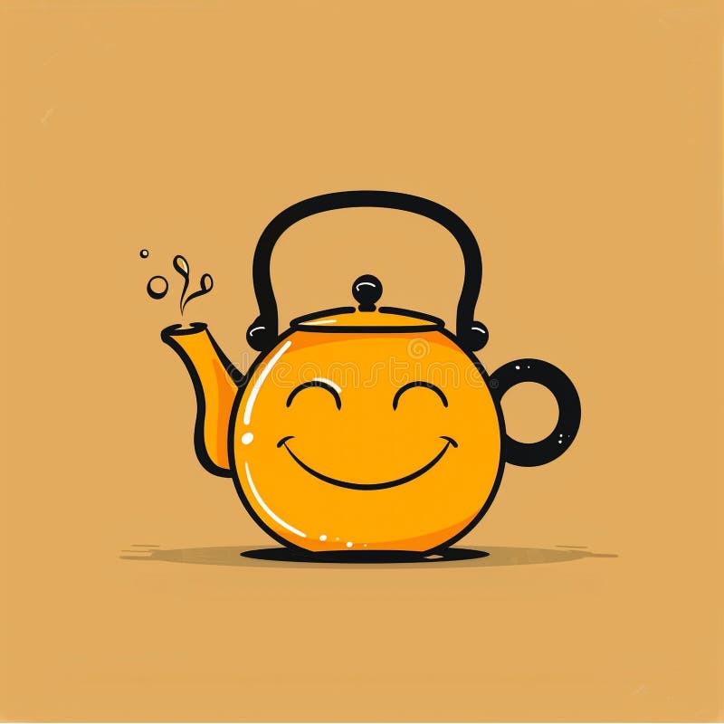 Smiley Face Brewing Tea with a Kettle Stock Illustration - Illustration ...