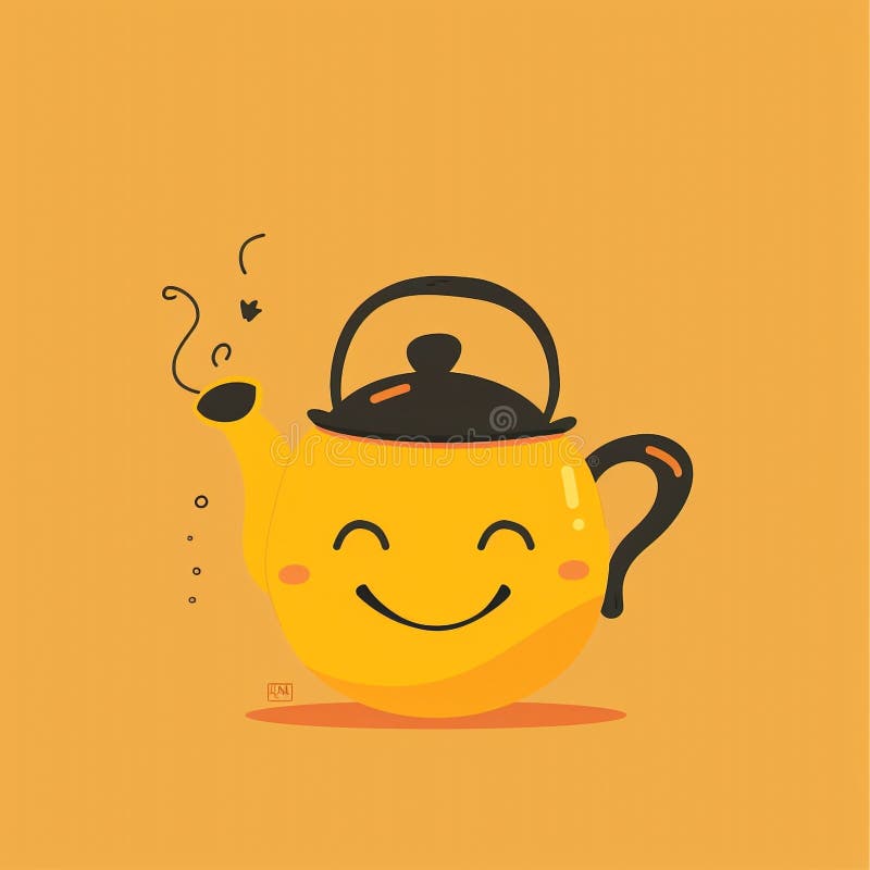 Smiley Face Brewing Tea with a Kettle Stock Illustration - Illustration ...