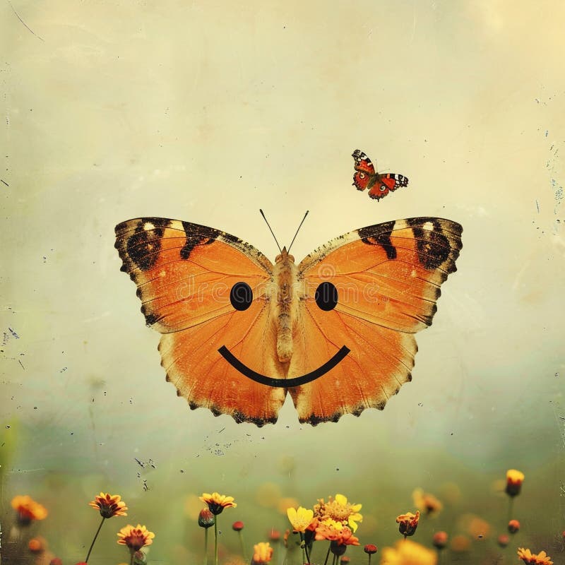 Smiley Face with Butterfly Flying Gracefully Stock Illustration ...