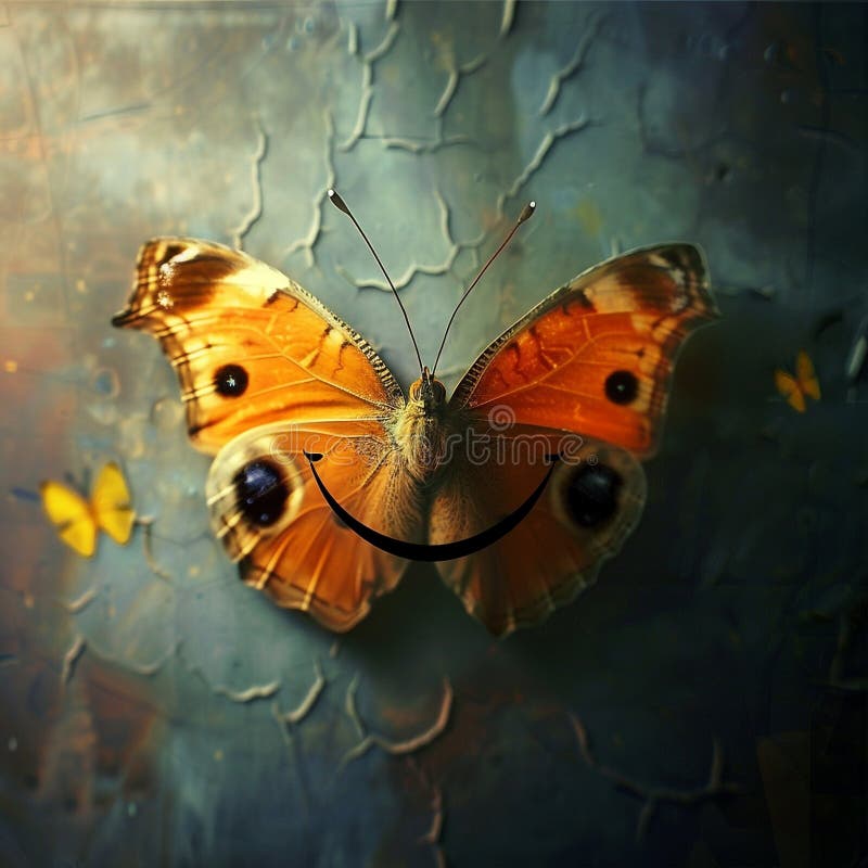 Smiley Face with Butterfly Flying Gracefully Stock Illustration ...