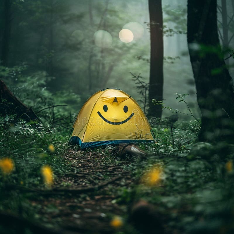 Smiley Face Camping in the Wilderness Stock Illustration - Illustration ...