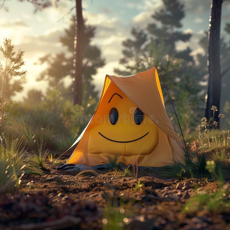 Smiley Face Camping in the Wilderness Stock Illustration - Illustration ...