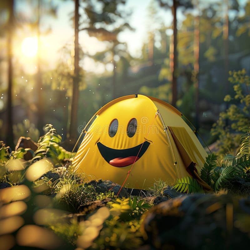 Smiley Face Camping in the Wilderness Stock Illustration - Illustration ...
