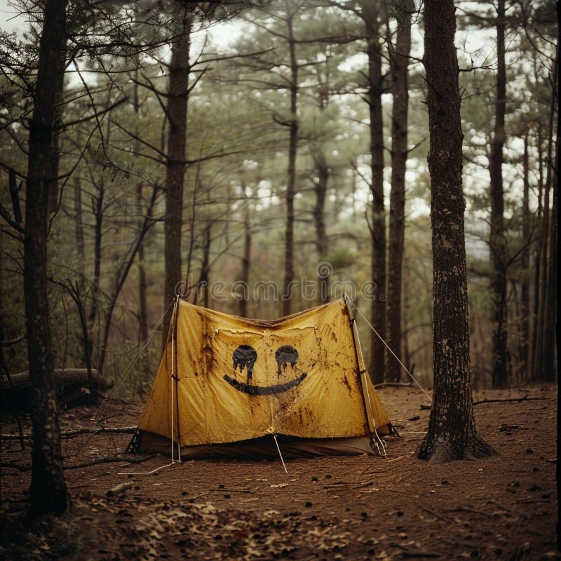 Smiley Face Camping in the Wilderness Stock Illustration - Illustration ...