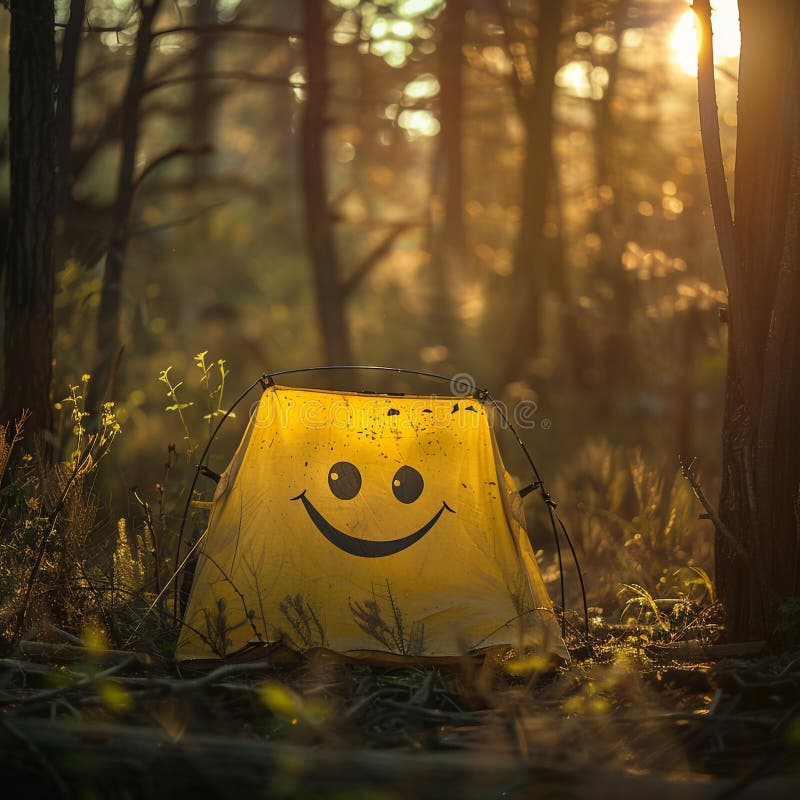Smiley Face Camping in the Wilderness Stock Illustration - Illustration ...
