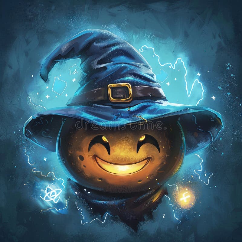 Smiley Face Casting Spells Wearing a Wizard Hat Stock Illustration ...
