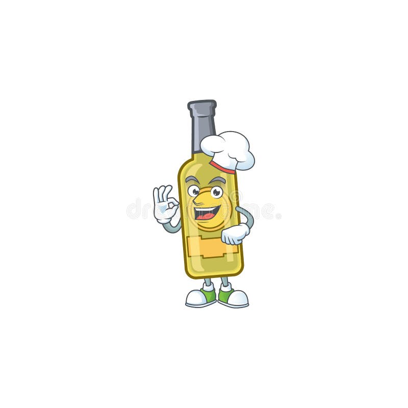 Smiley Face Chef Champagne Yellow Bottle Character with White Hat Stock ...