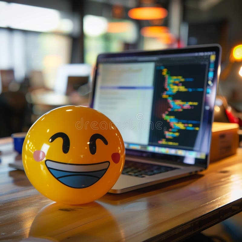 Smiley Face Coding a Program on a Computer Stock Illustration - Illustration of editor ...