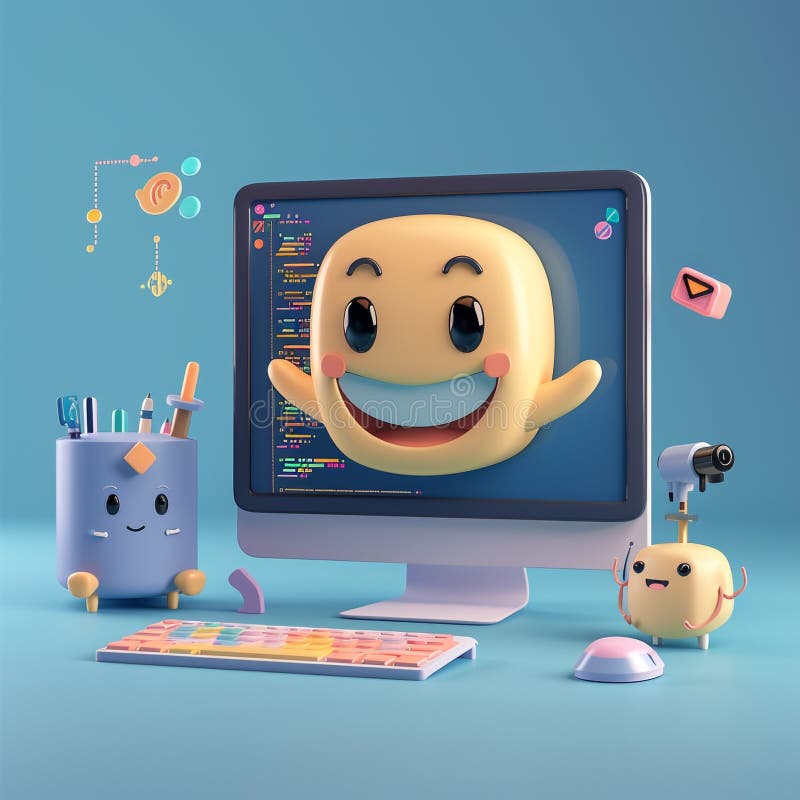 Smiley Face Coding a Program on a Computer Stock Illustration - Illustration of teamwork ...