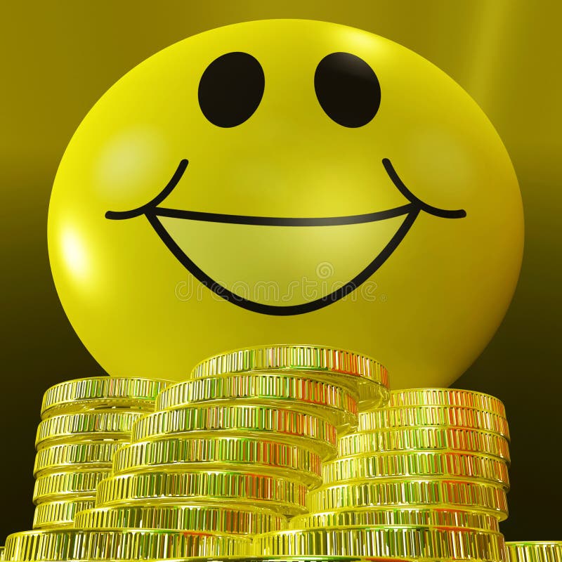 Smiley Face with Coins Showing Monetary Happiness Stock Illustration ...