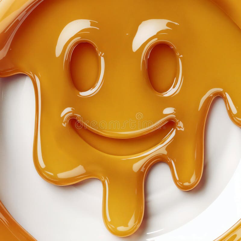 Smiley Face Crafted from Amber Liquid on White Plate Stock Illustration ...
