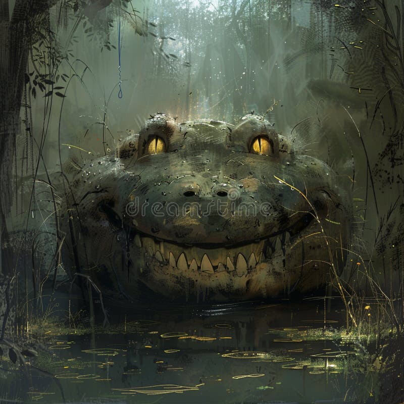 Smiley Face with Crocodile Lurking in Swamp Stock Illustration ...