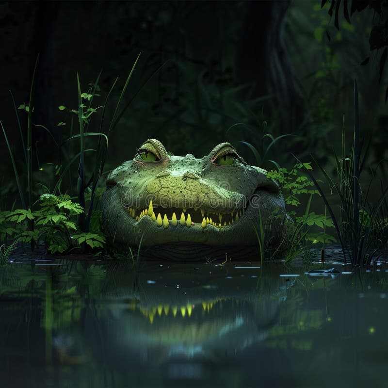 Smiley Face with Crocodile Lurking in Swamp Stock Illustration ...