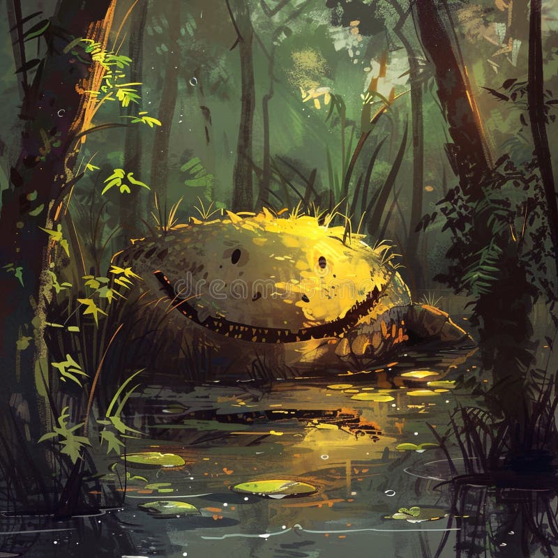 Smiley Face with Crocodile Lurking in Swamp Stock Illustration ...