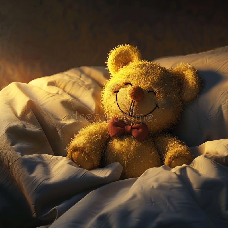 Smiley Face Cuddling Teddy Bear at Night Stock Illustration ...