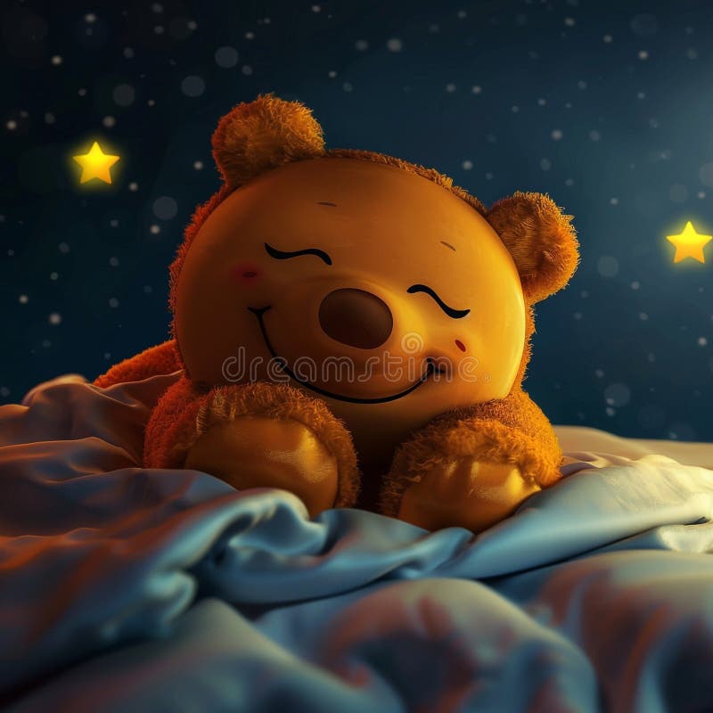 Smiley Face Cuddling Teddy Bear at Night Stock Illustration ...