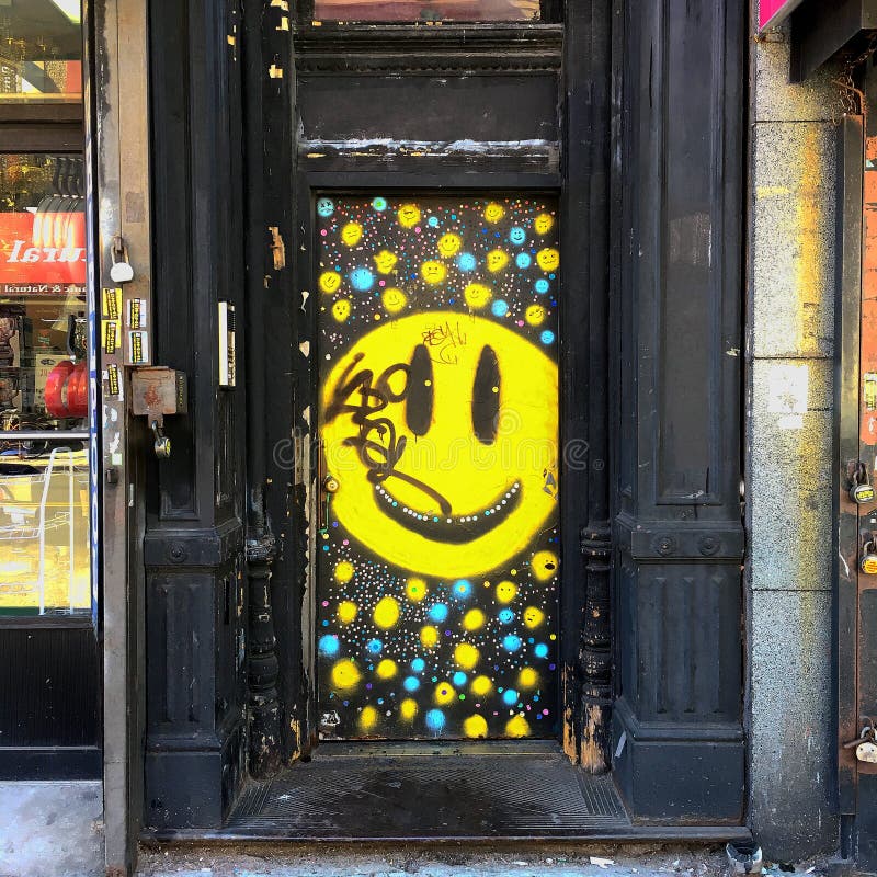 Smiley face door editorial stock image. Image of street - 92331664