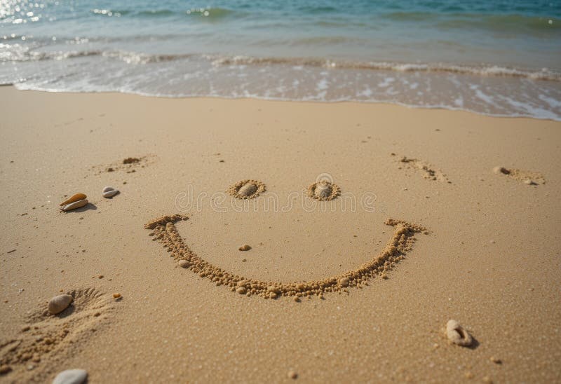 Smiley Face Drawn Sandy Beach Sunny Day Stock Photos - Free & Royalty ...