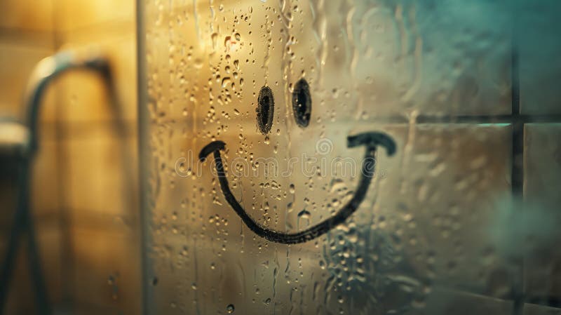 Smiley Face Drawn on Steamy Bathroom Mirror Stock Image - Image of ...