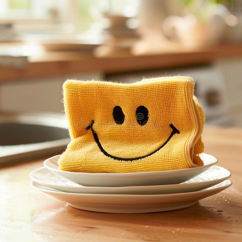 Smiley Face Drying Dishes with a Dishcloth Stock Illustration ...