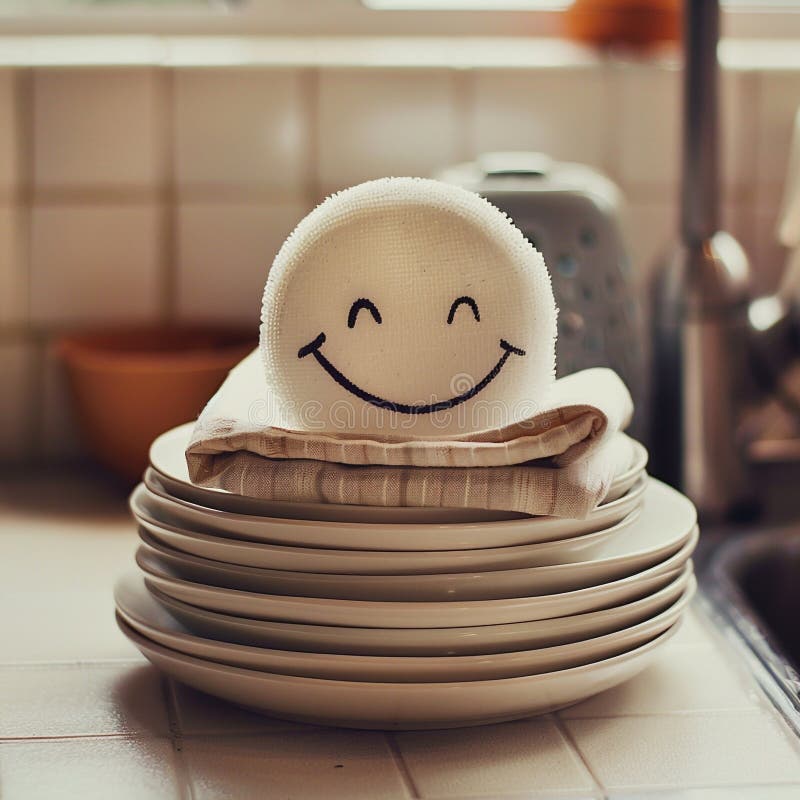 Smiley Face Drying Dishes with a Dishcloth Stock Illustration ...