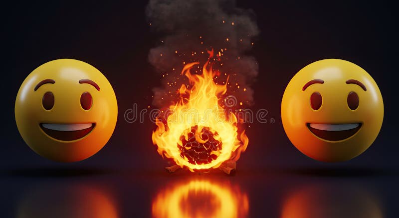 Smiley Face Emoticons and Fiery Flame Sparking Intense Emotional ...