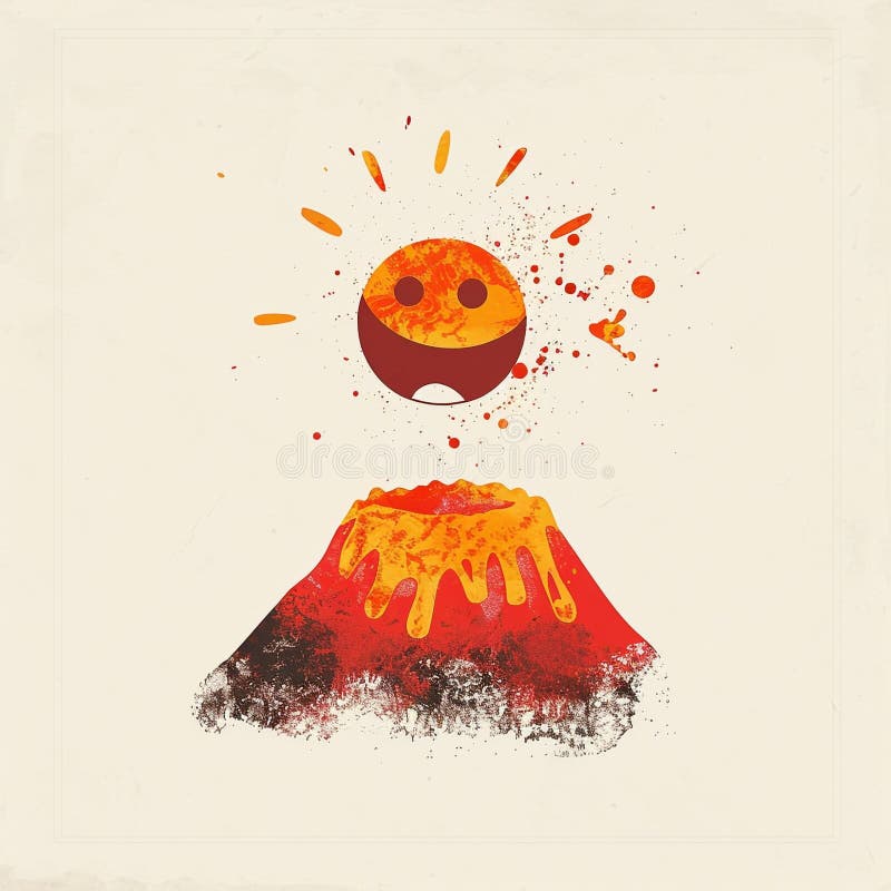 Smiley Face Erupting with Excitement at a Volcano Stock Illustration ...