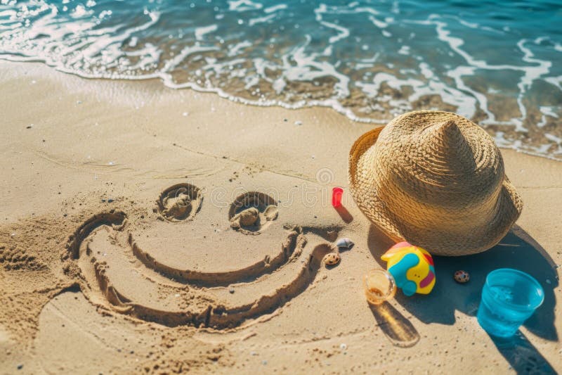 Smiley Face Drawn Sandy Beach Sunny Day Stock Photos - Free & Royalty ...
