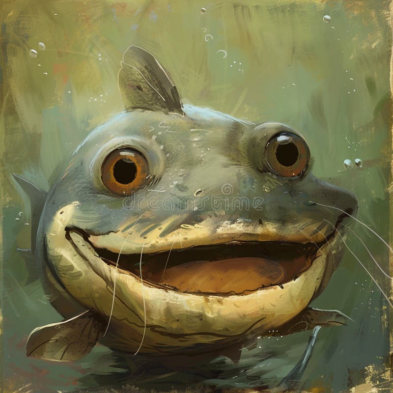 Smiley Face Exploring Underwater with Catfish Stock Illustration ...