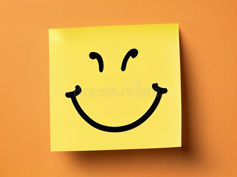 Smiley Face Expression Drawing on Yellow Sticky Post on Colorful ...