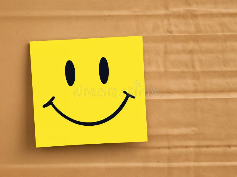 Smiley Face Expression Drawing on Yellow Sticky Post on Colorful ...