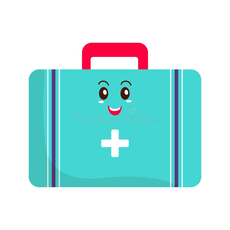 Smiley Face First Aid Box Cartoon Blue Illustration White Stock ...