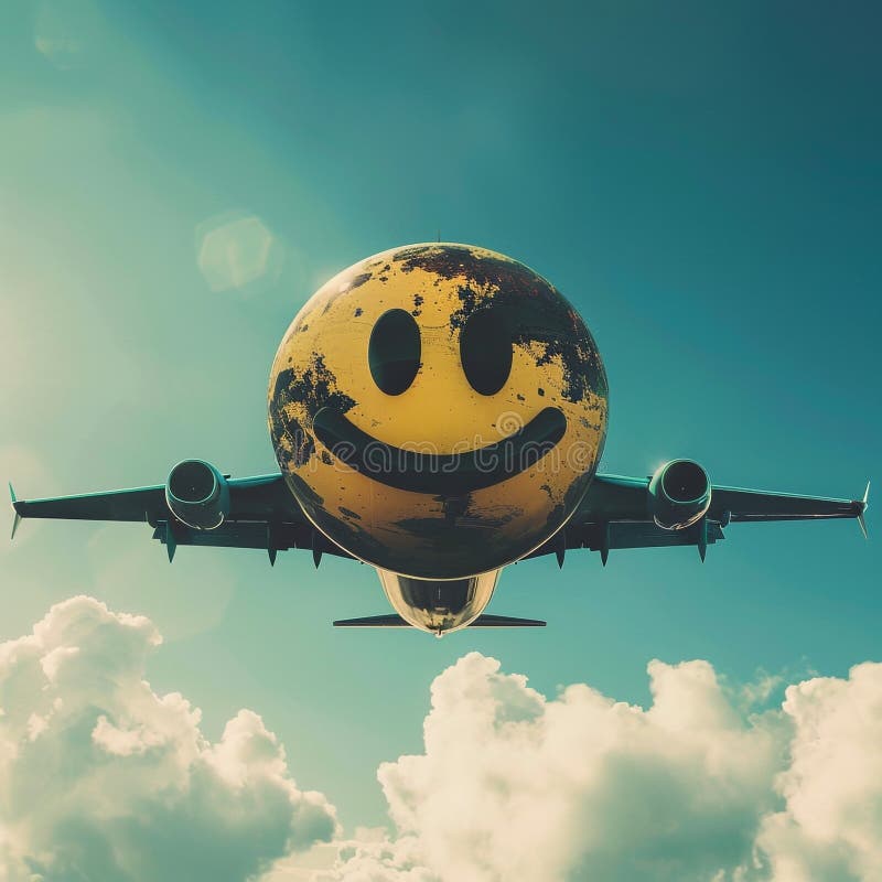 Smiley Face Flying Airplane in the Sky Stock Illustration ...