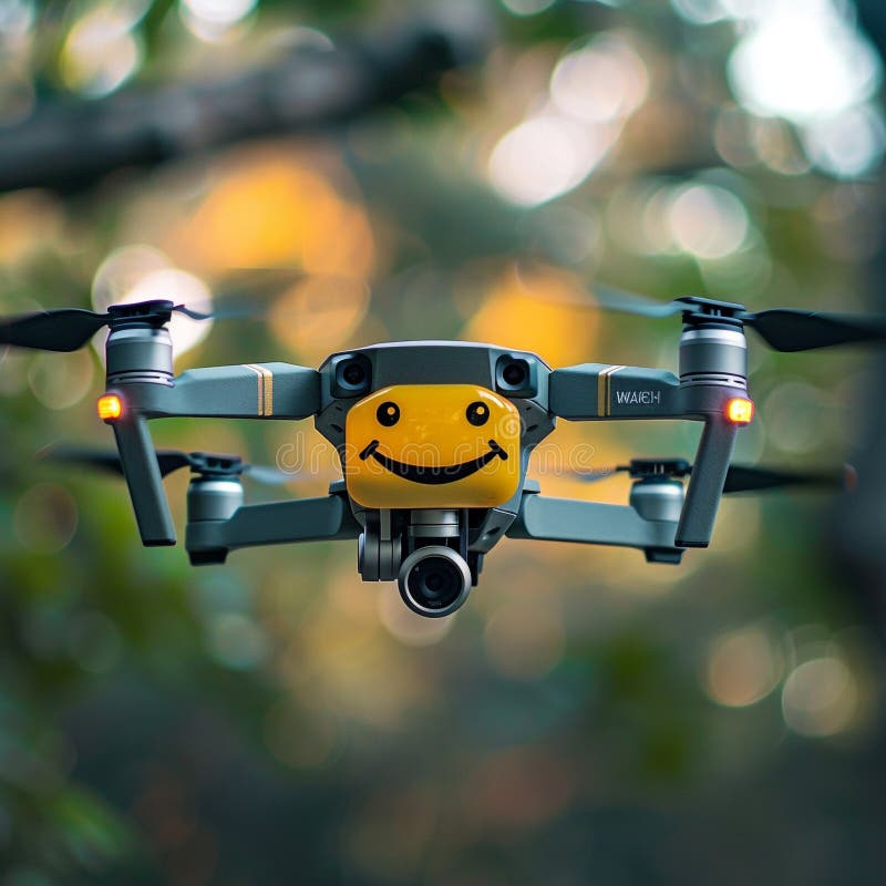Smiley Face Flying Drone Capturing Aerial Views Stock Illustration ...