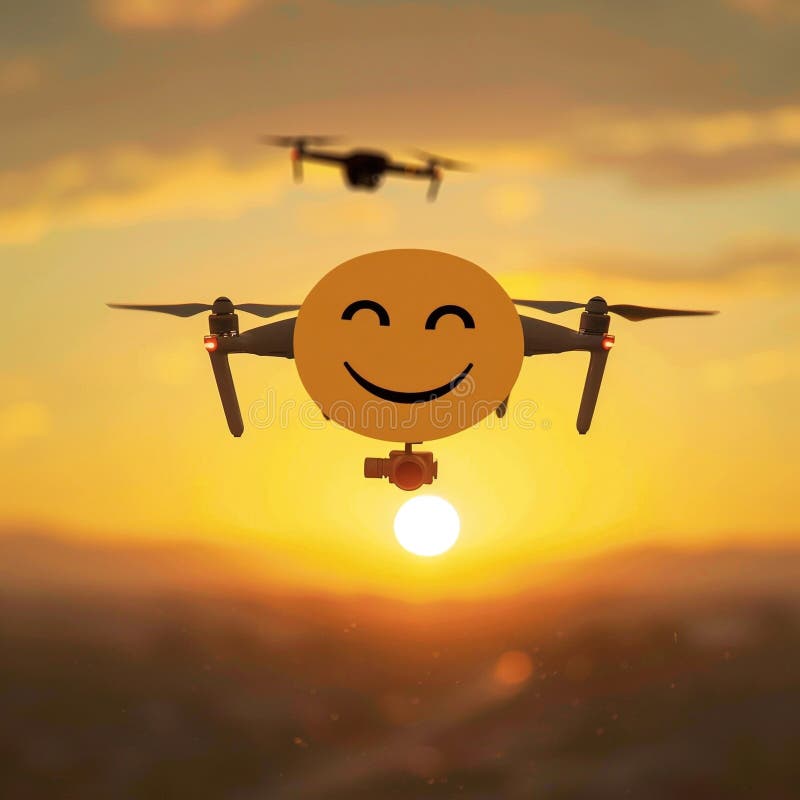 Smiley Face Flying Drone in the Sky Stock Illustration - Illustration ...