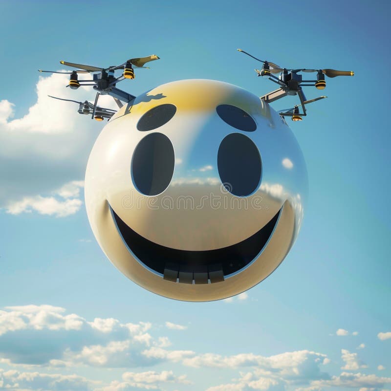 Smiley Face Flying Drone in the Sky Stock Illustration - Illustration ...