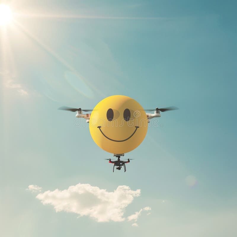 Smiley Face Flying Drone in the Sky Stock Illustration - Illustration ...