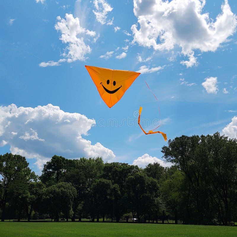 Smiley Face Flying a Kite in a Park on a Windy Day Stock Illustration ...
