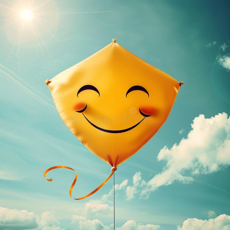 Smiley Face Flying a Kite in the Sky Stock Illustration - Illustration ...