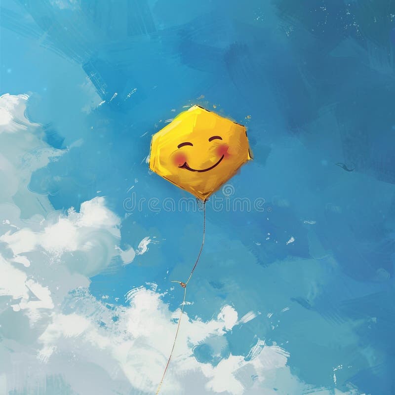 Smiley Face Flying a Kite in the Sky Stock Illustration - Illustration ...