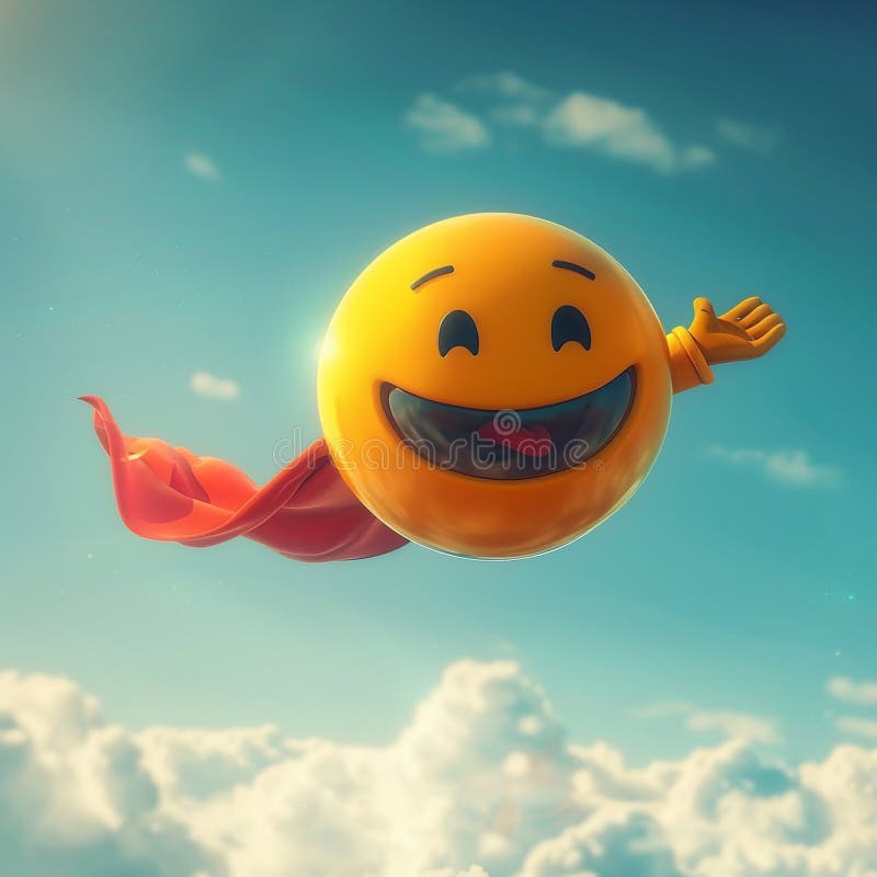 Smiley Face Flying in the Sky with a Superhero Cape Stock Illustration ...