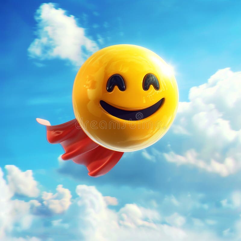 Smiley Face Flying in the Sky with a Superhero Cape Stock Illustration ...
