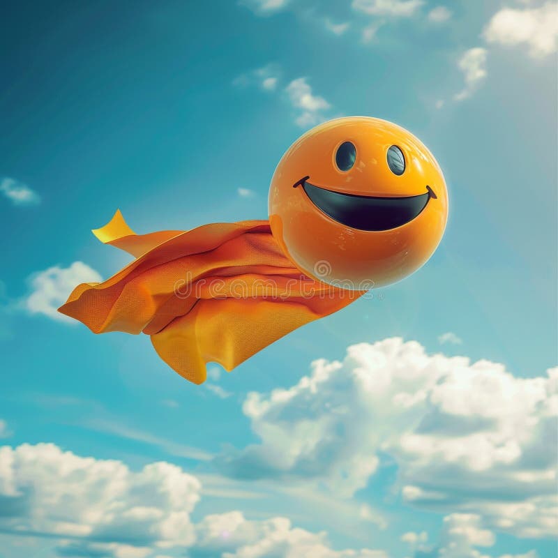 Smiley Face Flying in the Sky with a Superhero Cape Stock Illustration ...