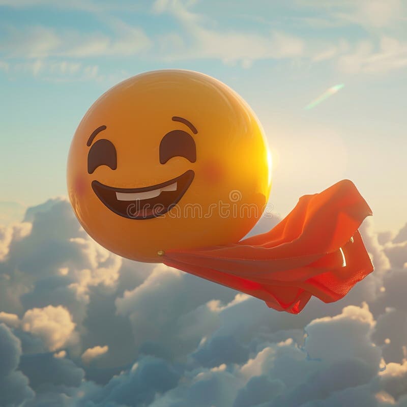 Smiley Face Flying in the Sky with a Superhero Cape Stock Illustration ...