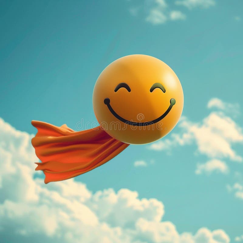 Smiley Face Flying in the Sky with a Superhero Cape Stock Illustration ...