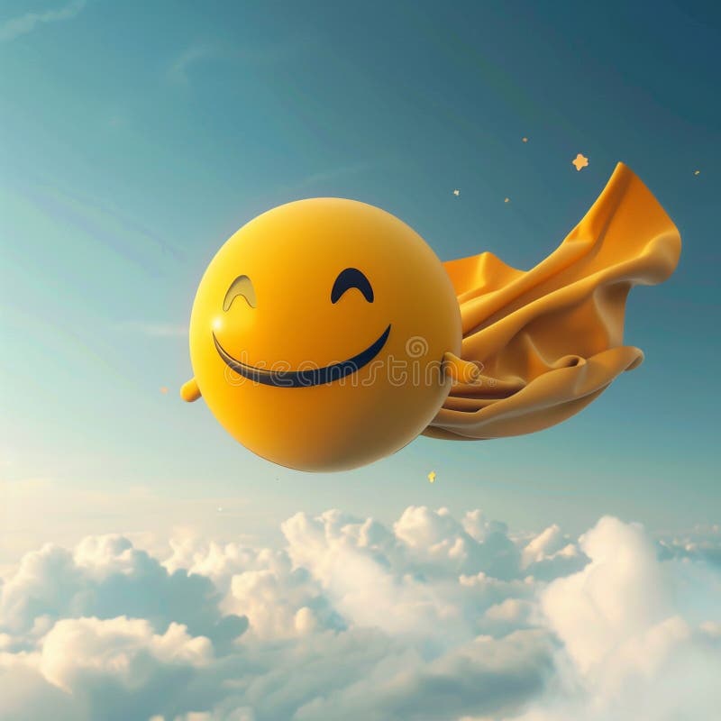 Smiley Face Flying in the Sky with a Superhero Cape Stock Illustration ...