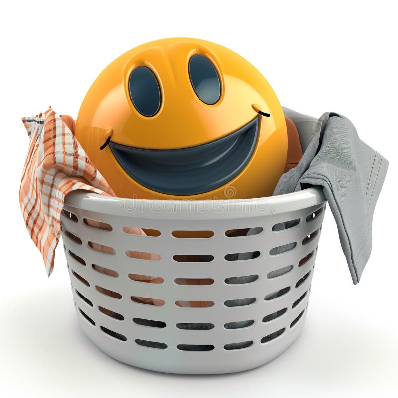 Smiley Face Folding Clothes in a Laundry Basket Stock Illustration ...