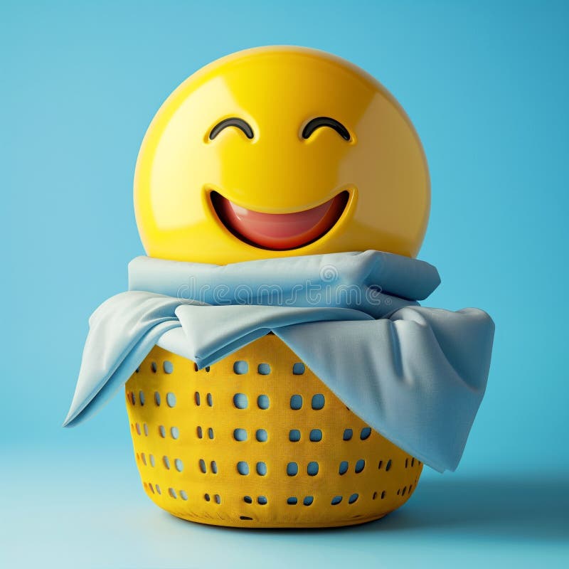 Smiley Face Folding Clothes in a Laundry Basket Stock Illustration ...
