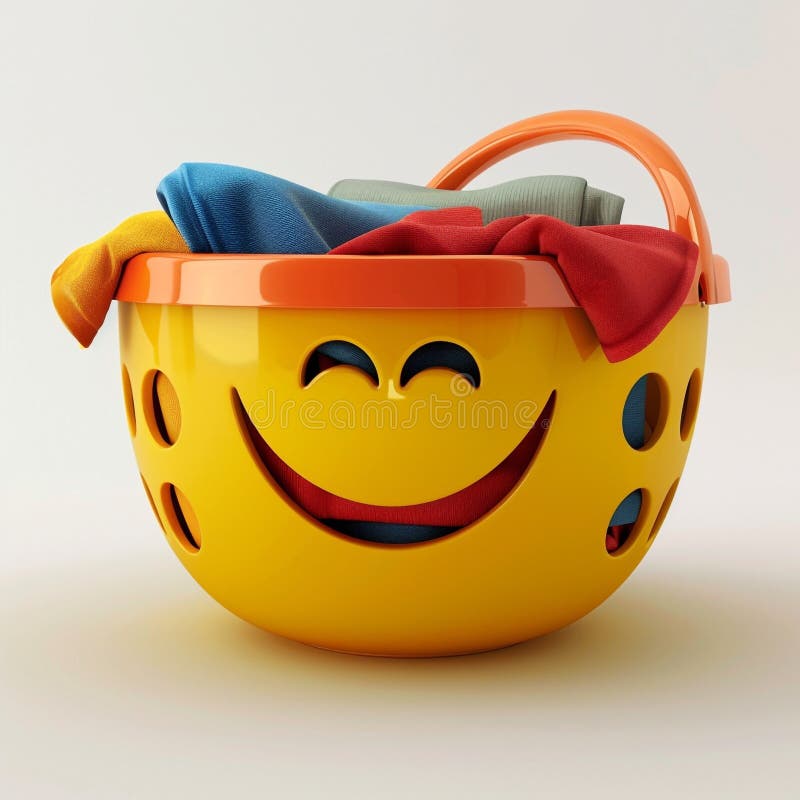 Smiley Face Folding Clothes in a Laundry Basket Stock Illustration ...
