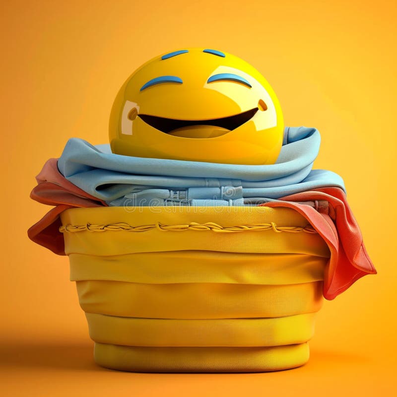 Smiley Face Folding Clothes in a Laundry Basket Stock Illustration ...